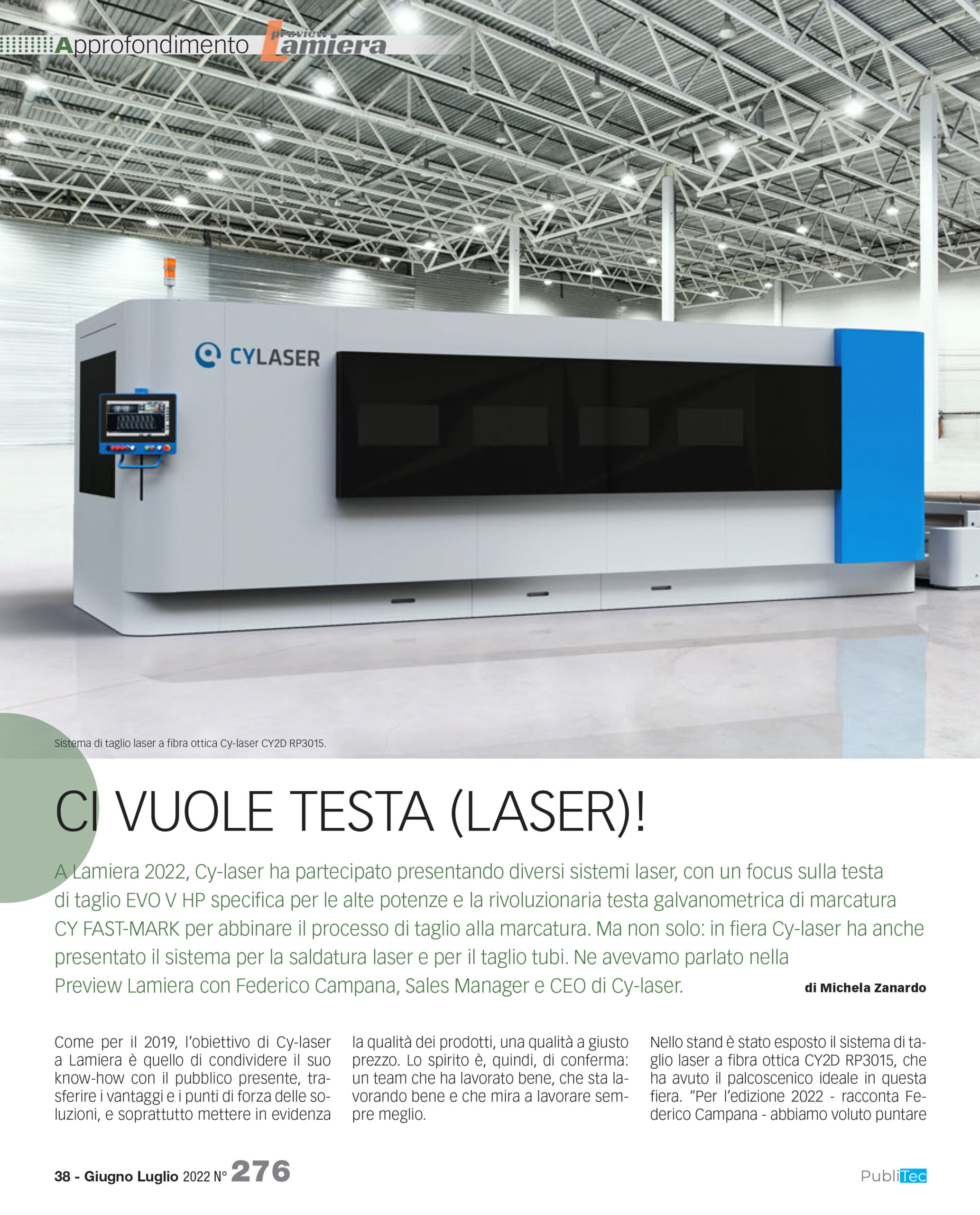 Cy-laser: sistemi di taglio laser fibra con testa di taglio proprietaria